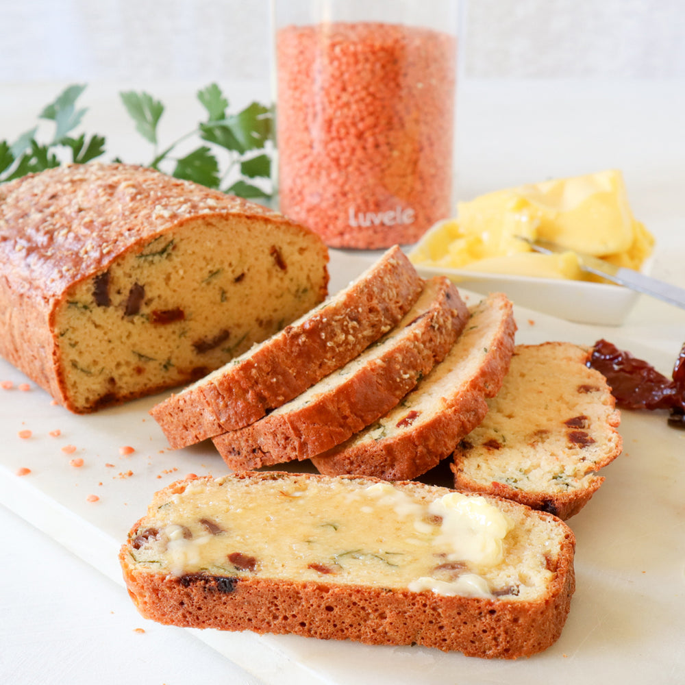 Sun dried tomato and olive red lentil bread - Luvele US